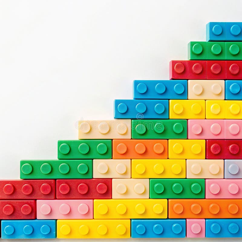 Colorful Building Blocks Arranged in a Staircase Pattern on a White Background Plastic ...