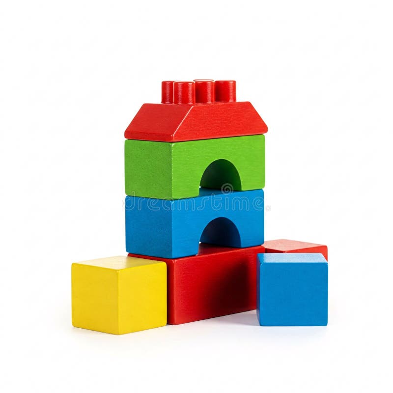 Colorful Building Blocks Isolated on a White Background. Stacks of Bright Plastic Construction ...