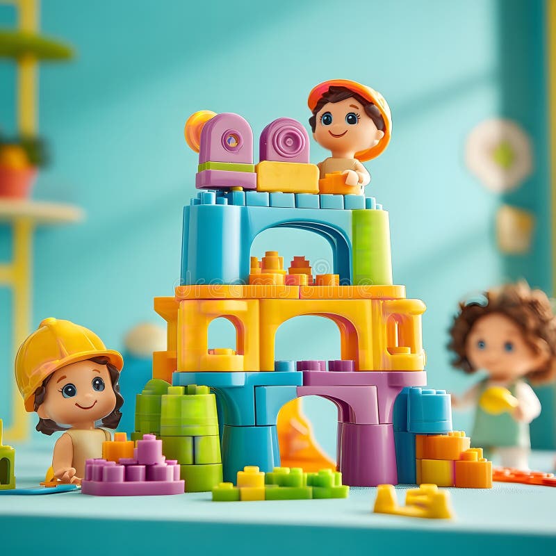 Colorful Building Blocks and Playful Figures Stock Illustration ...