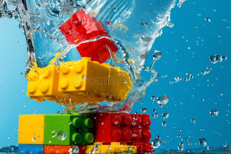 Colorful Building Blocks Splashing into Water Stock Illustration ...