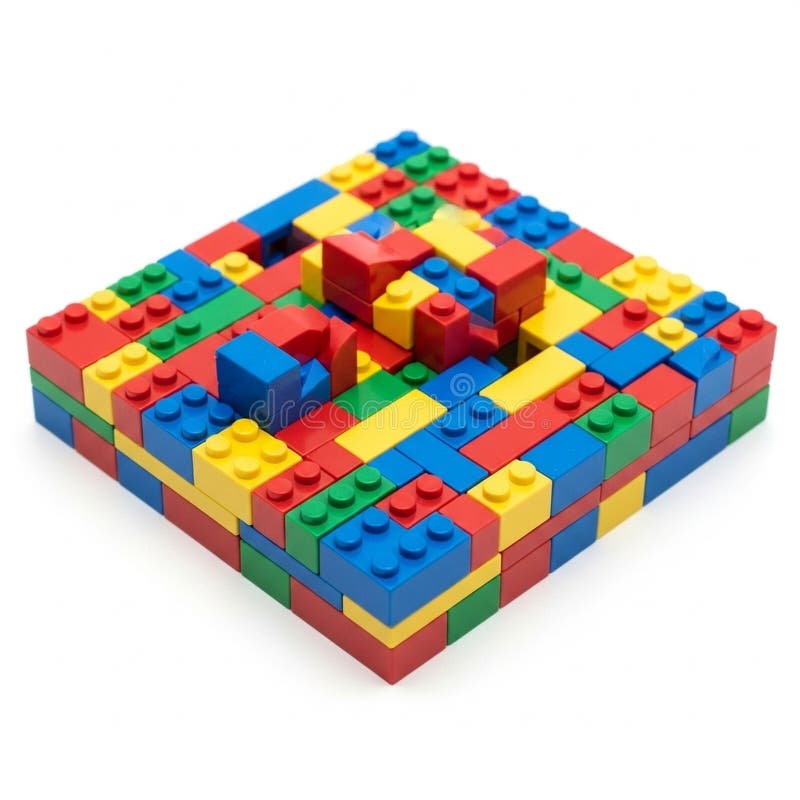 Colorful Building Blocks Stacked in a Square Pattern with a Raised Center Toy Bricks ...