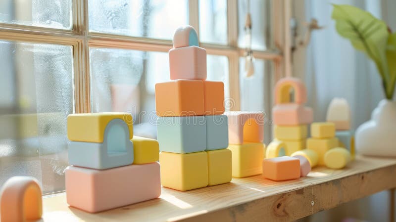 Colorful Building Blocks on a Table Stock Photo - Image of pastel ...