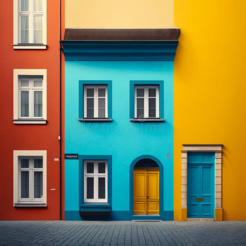 Colorful Building with Blue Door and Yellow Windows. Generative AI ...