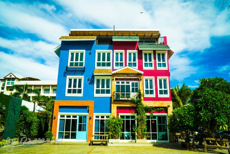 Colorful Building Blue Sky Background Stock Image - Image of window ...