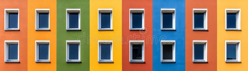 Colorful Building Facade with Windows and a Repeating Pattern Stock ...
