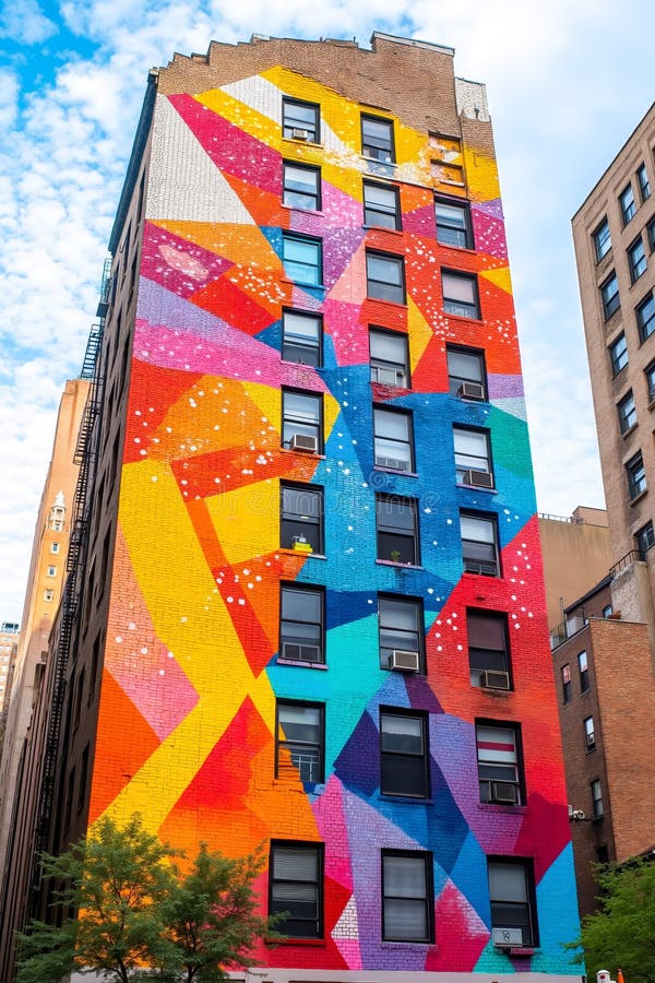 A Colorful Building with a Colorful Mural on the Side of it Stock Photo ...