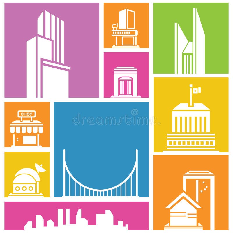 Colorful building set stock illustration. Illustration of modern - 36839037