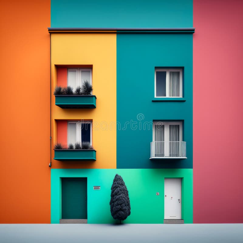 Colorful Building with Tree in Front of it. Generative AI Stock ...