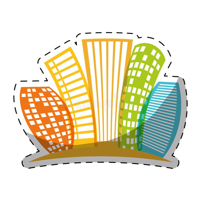 Colorful Buildings Line Sticker Design Stock Illustration ...