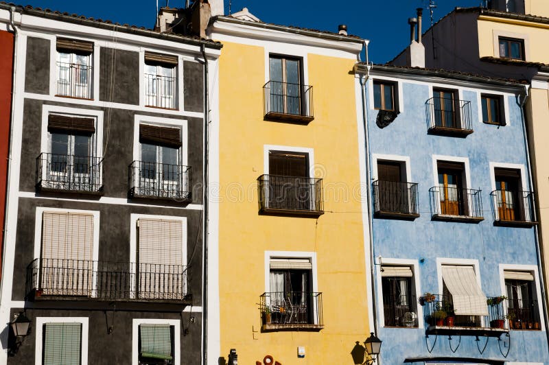 Colorful Buildings in Main Square - Cuenca - Spain Stock Photo - Image ...