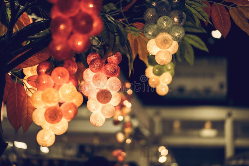 Colorful Bulbs are Made from Rope Hanging on the Tree. Stock Photo ...