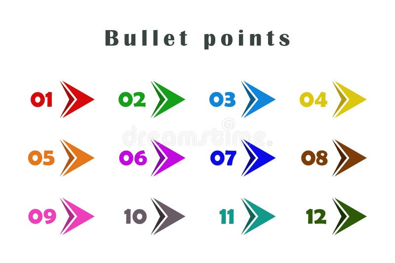 Colorful Bullet Points Number Set from Zero To Nine. Dotted Circles and ...