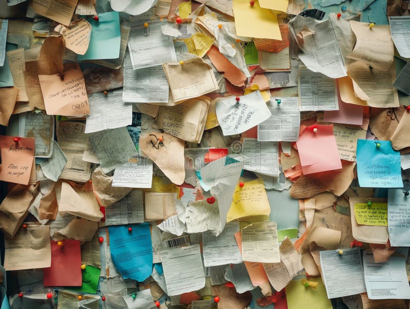 Colorful Bulletin Board with Notes and Papers Stock Photo - Image of ...