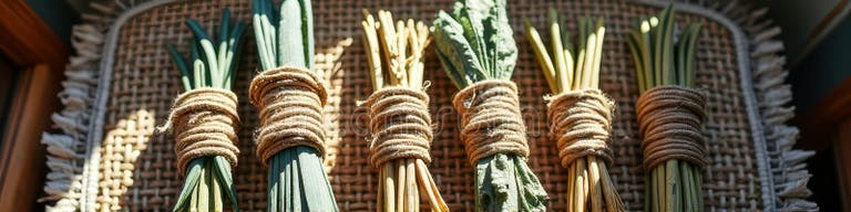 Colorful Bundles of Dried Herbs on Woven Surface Stock Photo - Image of ...