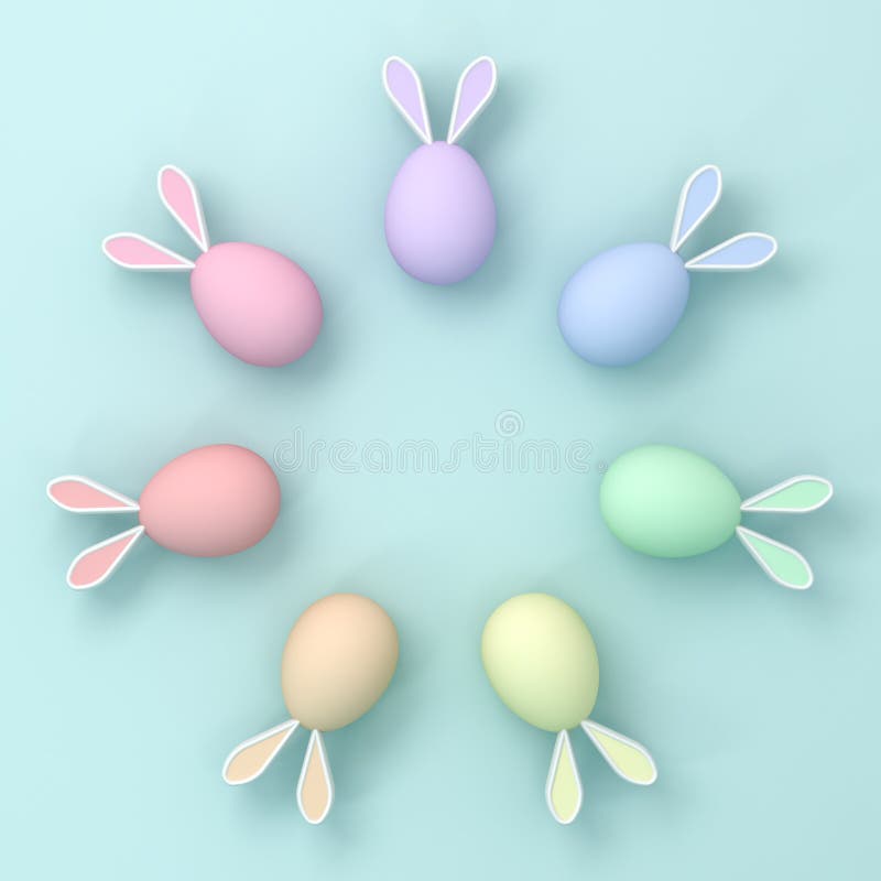 Colorful Bunny Easter Eggs on Light Blue Green Pastel Color Background ...