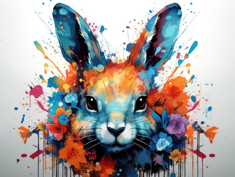 A Colorful Bunny Looking at the Camera Stock Image - Image of print ...