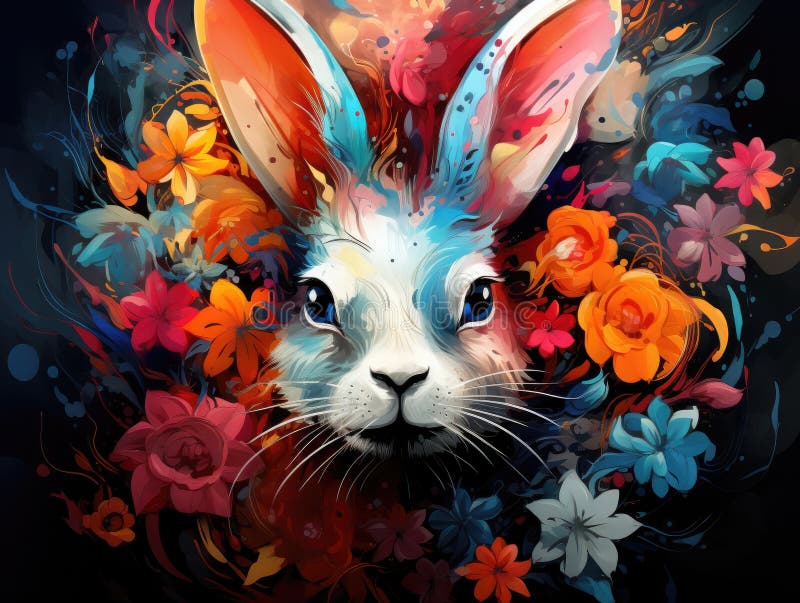 A Colorful Bunny Looking at the Camera Stock Image - Image of card ...