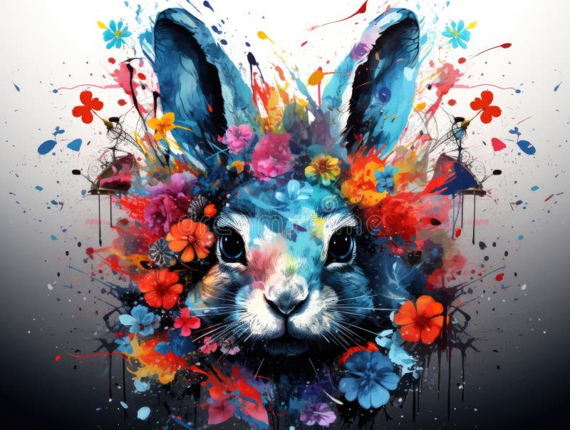 A Colorful Bunny Looking at the Camera Stock Photo - Image of feline ...