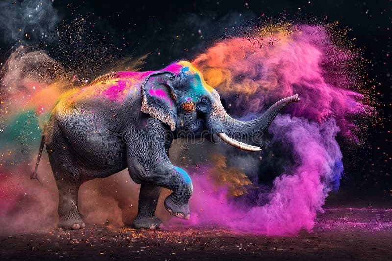 Colorful Burst and Elephant Display Stock Photo - Image of impressive ...