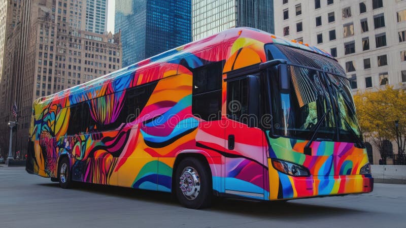 Colorful Bus Cityscape stock photo. Image of murals - 383134390