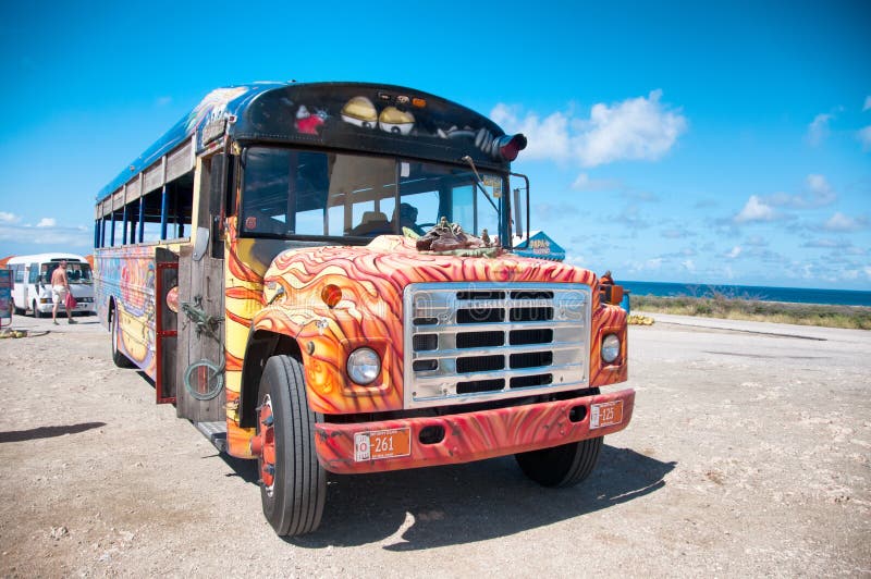 Colorful Bus Coach in Aruba Editorial Image - Image of sightseeing ...