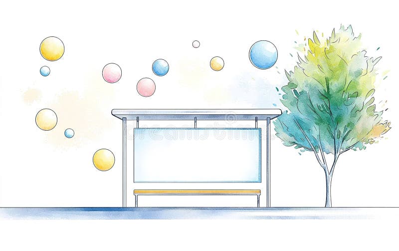 Colorful Bus Stop with Bubbles and Tree in a Tranquil Setting during ...