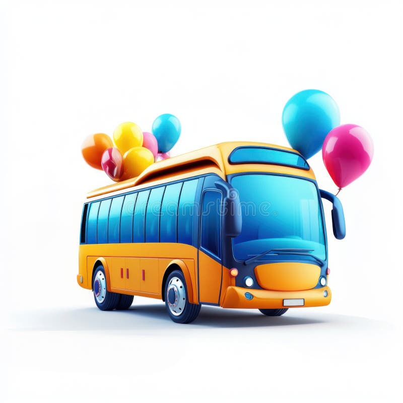 Colorful Buses with Balloons on a White Background Stock Illustration ...