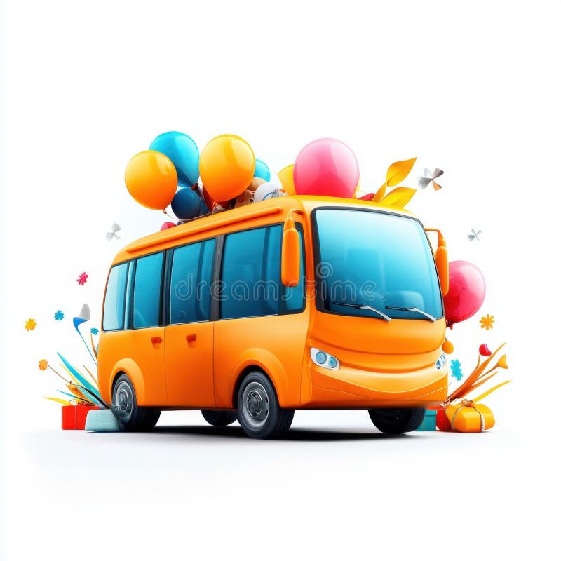 Colorful Buses with Balloons on a White Background Stock Illustration ...