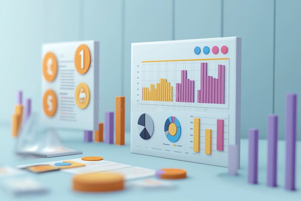 Colorful Business Analytics Dashboard. Data Visualization with Graphs, Charts. Digital Interface ...
