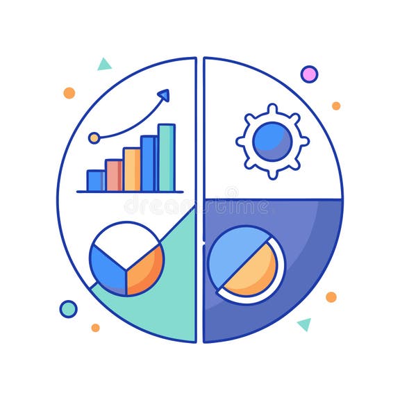 Business Data Pie Chart Illustration with Increasing Graph, Settings ...