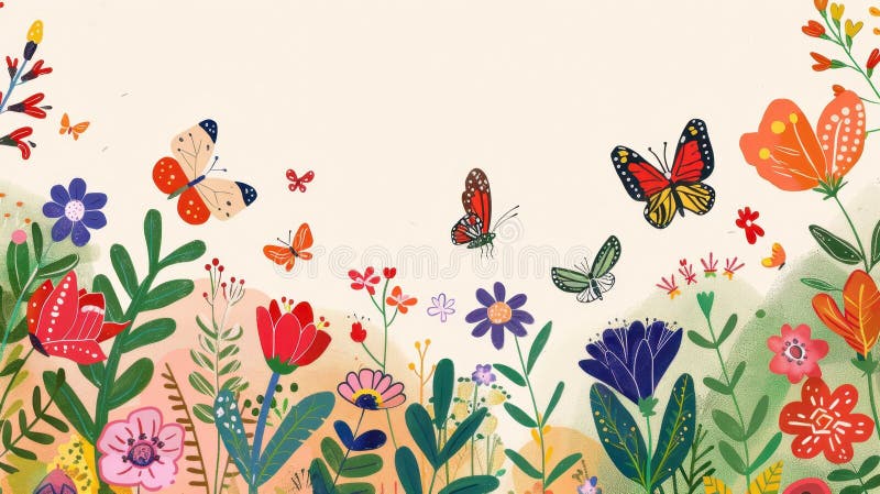 Colorful Butterflies and Blooms on Pastel Background Stock Image ...