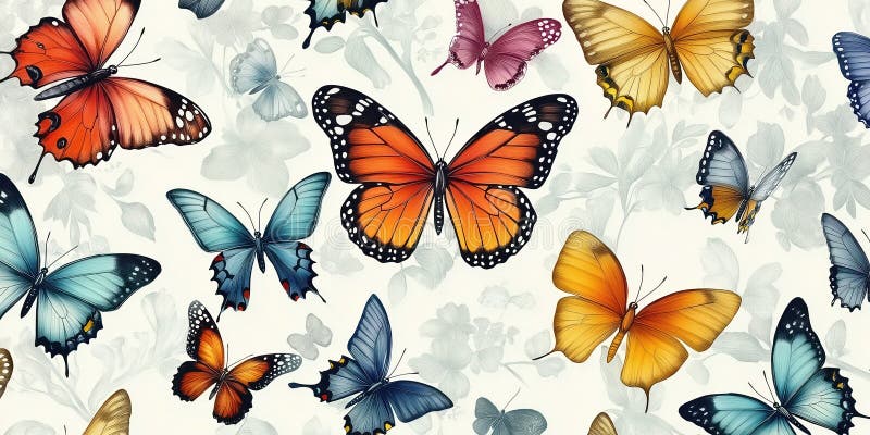 Colorful Butterflies in Flight Featured Design. Pattern Features Many ...