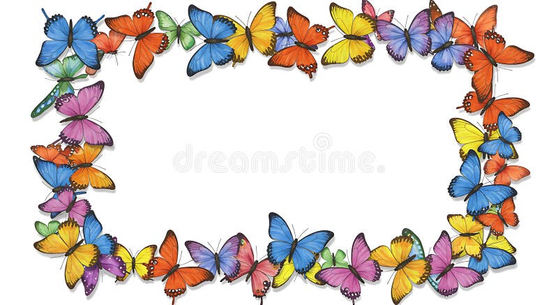 Colorful Butterflies Form a Rectangular Frame with White Space in the ...