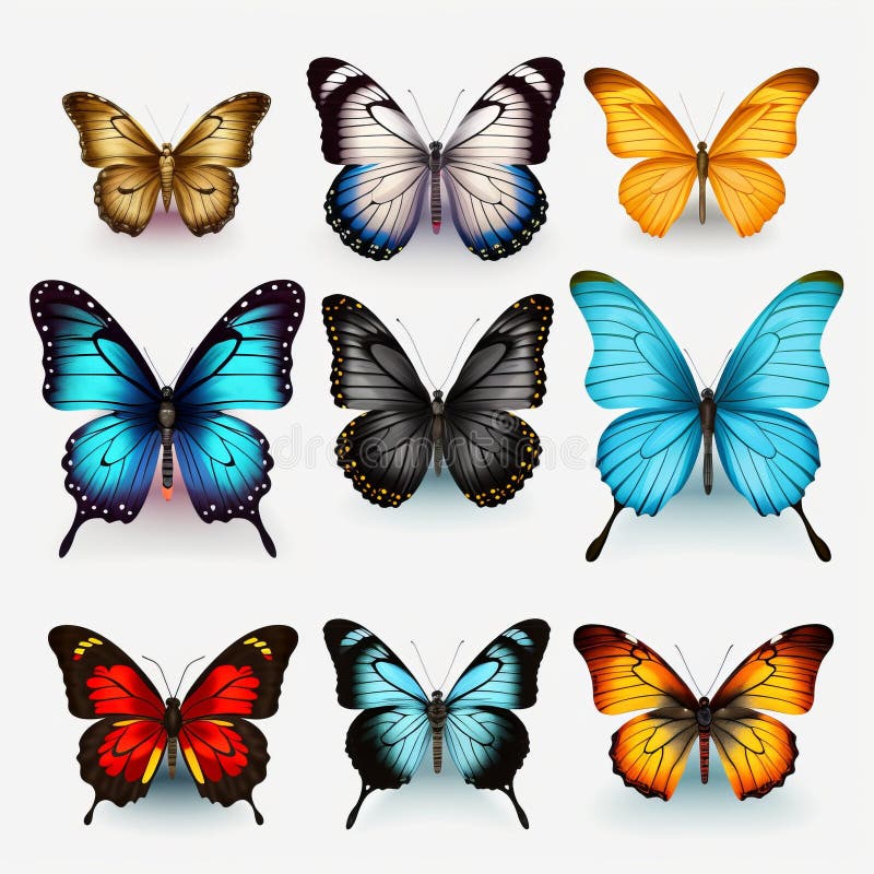 Colorful Butterflies: Realistic Portrayal of Light and Shadow Stock ...