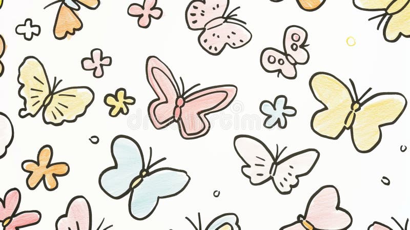 Colorful Butterfly and Flower Pattern in Cartoon Style Stock ...
