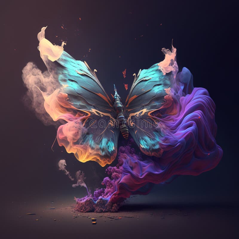 Colorful Butterfly Flying with Smoke, AI Generated Stock Illustration ...