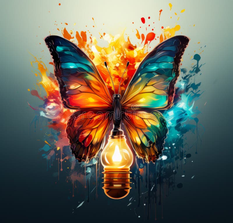 Colorful Butterfly on Image of Light Bulb Stock Photo - Image of nature ...