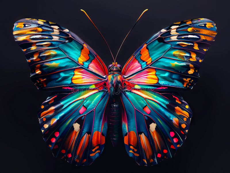 A Colorful Butterfly is Shown on a Black Background Stock Photo - Image ...