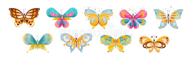 Colorful Butterfly with Wings and Antenna Vector Set Stock Vector ...