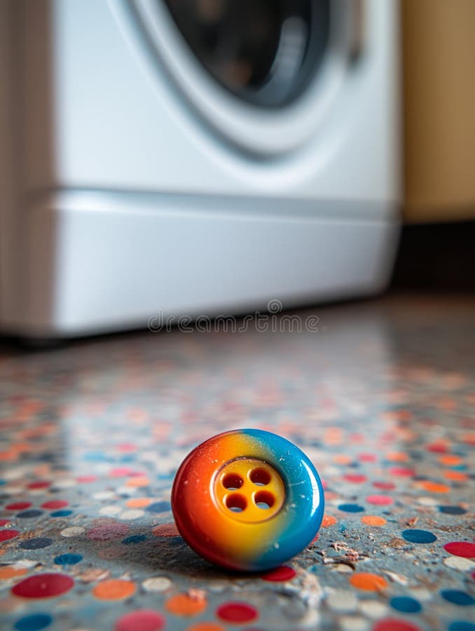 Colorful Button on Polka Dot Floor in Laundry Room. Stock Image - Image ...