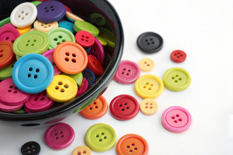 Colorful Buttons Spill Out of a Bowl Stock Illustration - Illustration ...