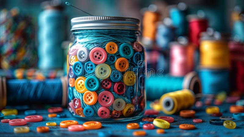 Vibrant Thread Spools Colorful Buttons Craft Table Stock Photos - Free ...