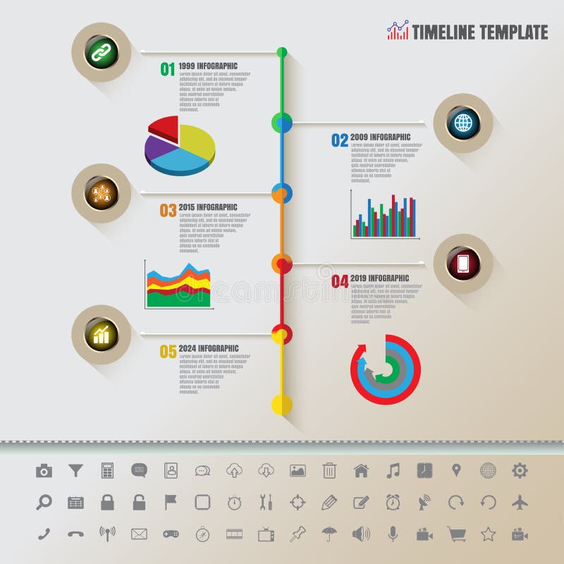 Colorful Buttons Timeline with Set of Icons Stock Vector - Illustration ...