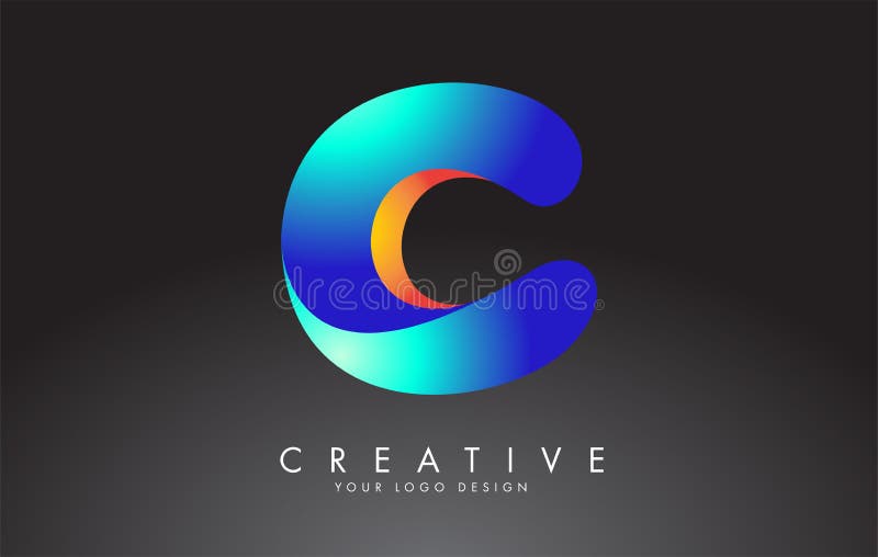 Colorful C Letter Logo with Twisted Lines Effect. Rounded Font Style ...