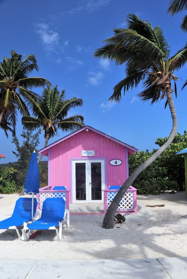 Colorful Cabanas and Lounge Chairs on the Beach in Princess Cays Stock ...