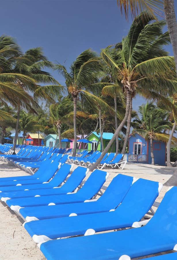 Colorful Cabanas and Lounge Chairs on the Beach in Princess Cays Stock ...
