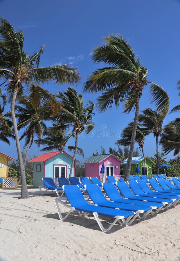 Colorful Cabanas and Lounge Chairs on the Beach in Princess Cays Stock ...