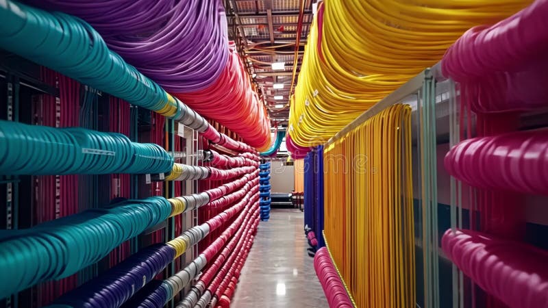Colorful Cable Management in Modern Data Center Corridor Stock Video ...