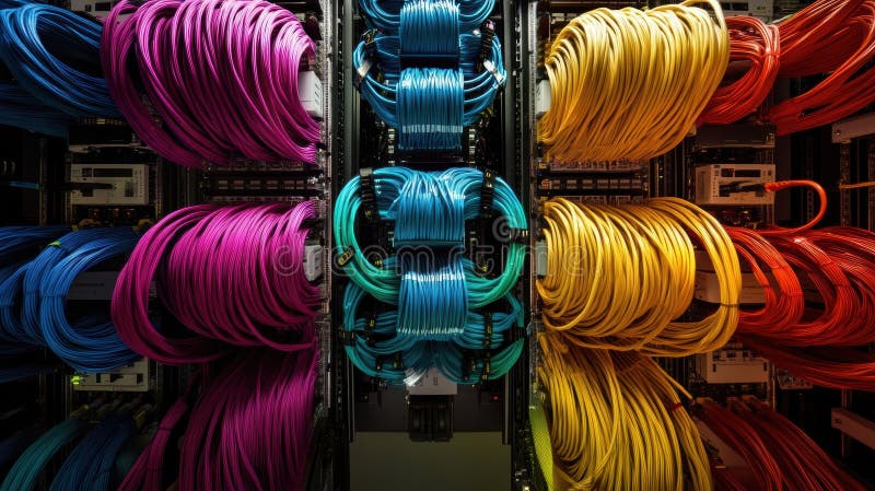 Colorful Cable Management in Server Rack Creating Modern Data Center ...