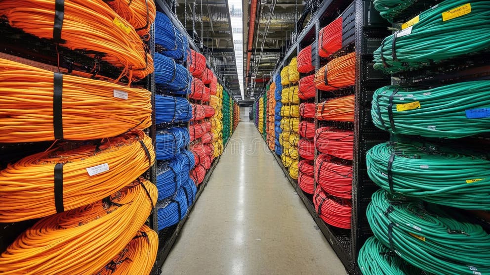 Colorful Cable Reels Organized in a Data Center Row Stock Illustration ...